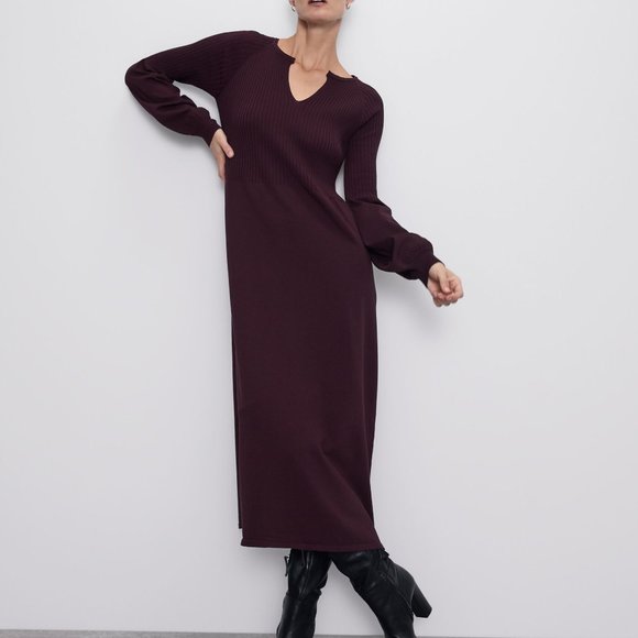 Zara | Dresses | Zara Ribbed Knit Dressmaroonref 242129midi | Poshmark